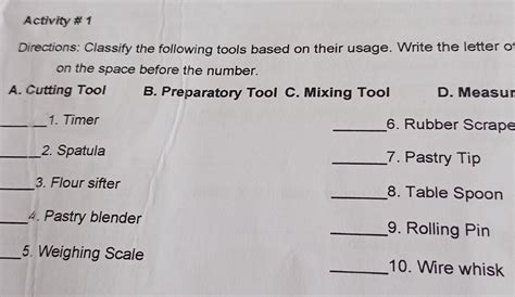 Activity 1 Directions Classify The Following Tools Based On Their Usage Write The Letter Of Activity 1 Directions Classify The Following Tools Based On Their Usage Write The Letter Of