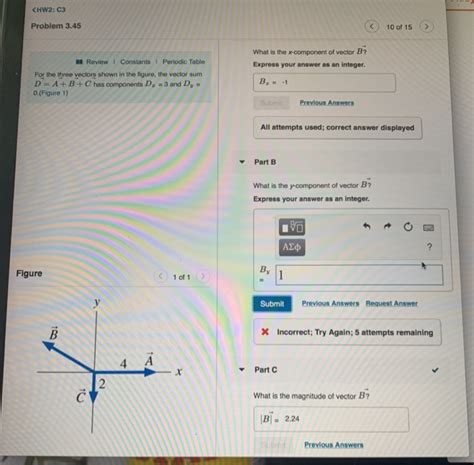 Solved Problem 3 45 10 Of 15 The Xcomponent Of Vector By