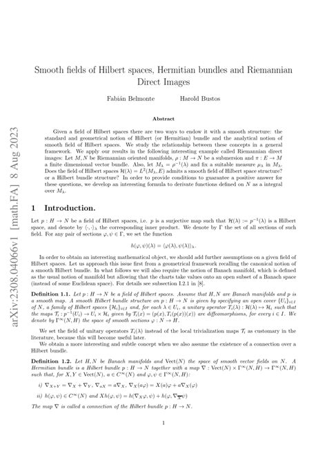 Pdf Smooth Fields Of Hilbert Spaces Hermitian Bundles And Riemannian Direct Images