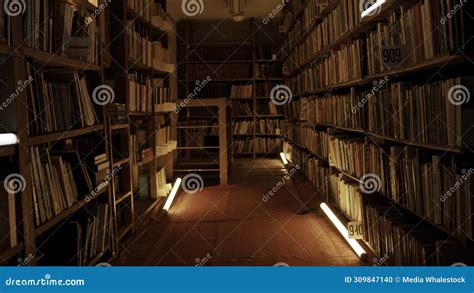 Night Library With Flashing Lights Stock Footage Corridor With