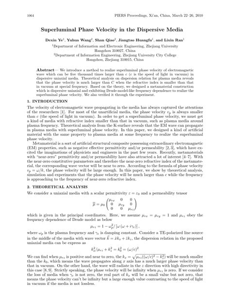 Pdf Superluminal Phase Velocity In The Dispersive Media
