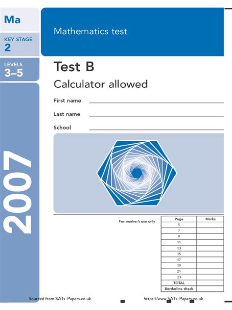 Ks2 Mathematics 2007 Test B Pdf United Kingdom Qualifications