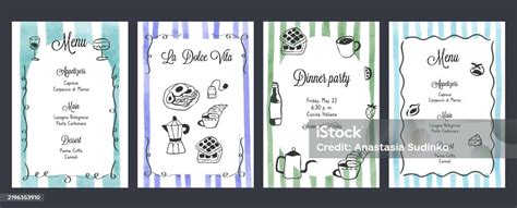 손으로 그리기 La Dolce Vita 아침 식사 낙서 음식 크레용 드로잉 스타일의 포스터 미니멀리스트 라인 아트 초대장용 전단지 메뉴 디자인 메뉴판에 대한 스톡 벡터 아트