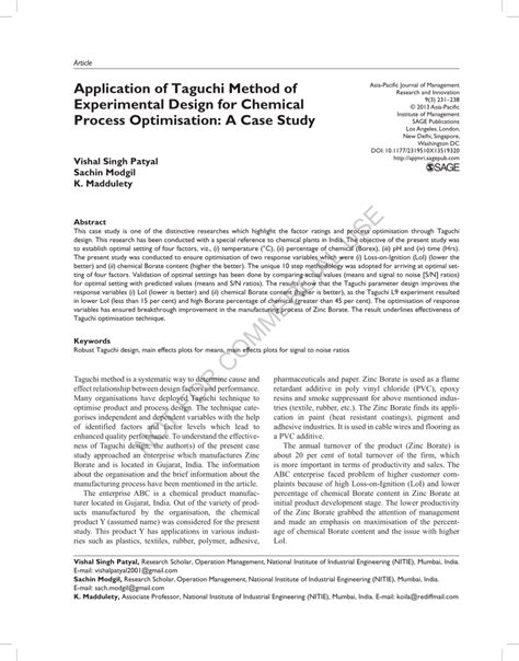Pdf Application Of Taguchi Method Of Experimental Design For Chemical Process Optimisation A