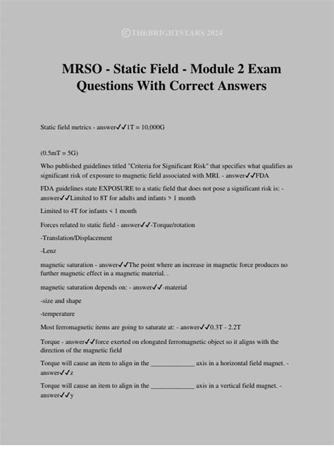Mrso Static Field Module 2 Exam Questions With Correct Answers