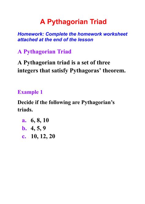 Solution Lesson 5 A Pythagorean Triad Studypool
