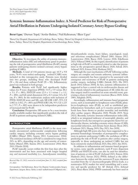 Pdf Systemic Immune Inflammation Index A Novel Predictor For Risk Of