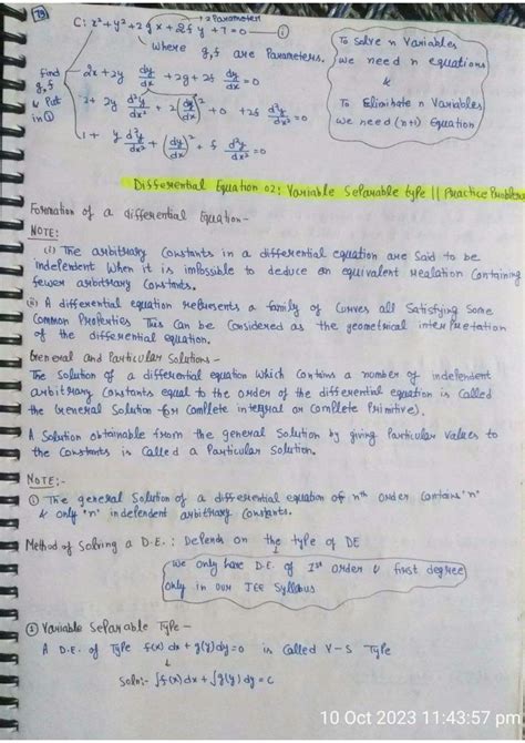 SOLUTION Differential Equations IIT JEE Short Notes Complete Studypool