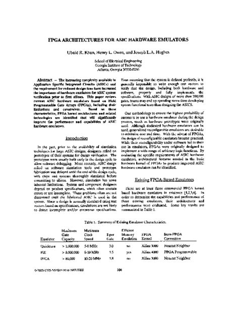 pdf fpga architectures for asic hardware emulators