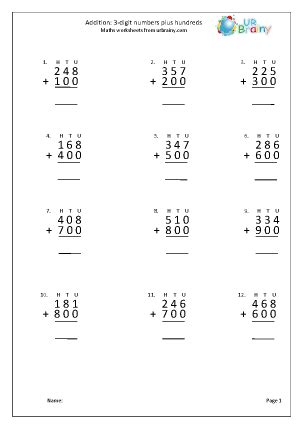 Written Addition Digits And Hundreds