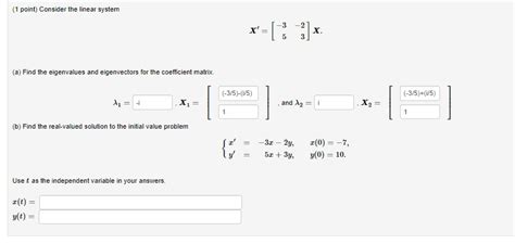 Solved Point Consider The Linear System X X A Chegg Com