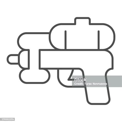 물 플라스틱 건 얇은 라인 아이콘 워터 파크 개념 흰색 배경에 워터 건 기호 모바일 개념 및 웹 디자인을위한 윤곽 스타일의 건 장난감 아이콘 벡터 그래픽 검은색에 대한 스톡