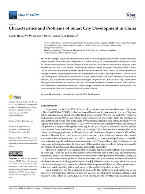 Characteristics And Problems Of Smart City Development In China Pdf Sustainability