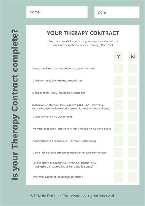 Therapy Contract Private Practice Paperwork