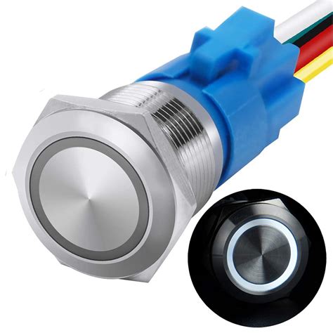 Mm Latching Push Button Switch With Wiring Harness And White Color Led Indicator Light Pre
