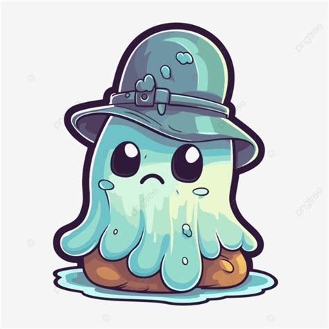 흰 모자를 쓴 만화 문어 클립 아트 벡터 고립 된 만화 슬픈 유령 스티커 디자인 상표 Png 일러스트 및 벡터 에 대한 무료 다운로드 Pngtree