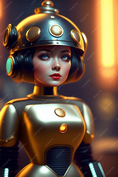 Una Chica Robot Con Sombrero Y Casco Foto Premium