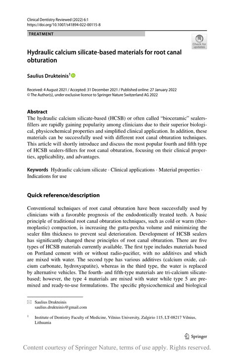 Hydraulic Calcium Silicate Based Materials For Root Canal Obturation
