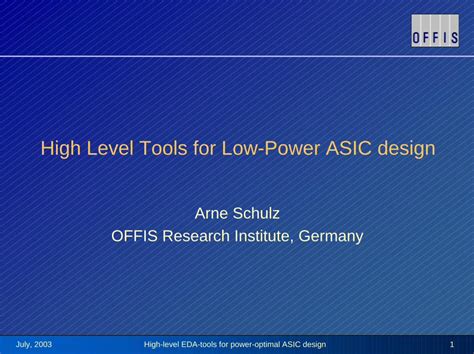 PDF High Level Tools For Low Power ASIC Design DOKUMEN TIPS