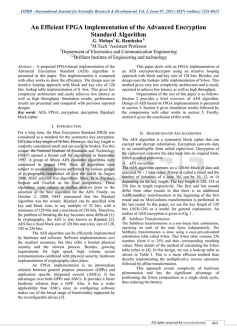 An Efficient Fpga Implementation Of The Advanced Encryption Standard