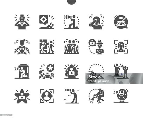 파파라치 유명 인사 촬영 인터뷰 및 사진 작가 기자 사람들 카메라 사진 기자 미디어 벡터 솔리드 아이콘입니다 간단한 그림 몰래 접근하다에 대한 스톡 벡터 아트 및 기타