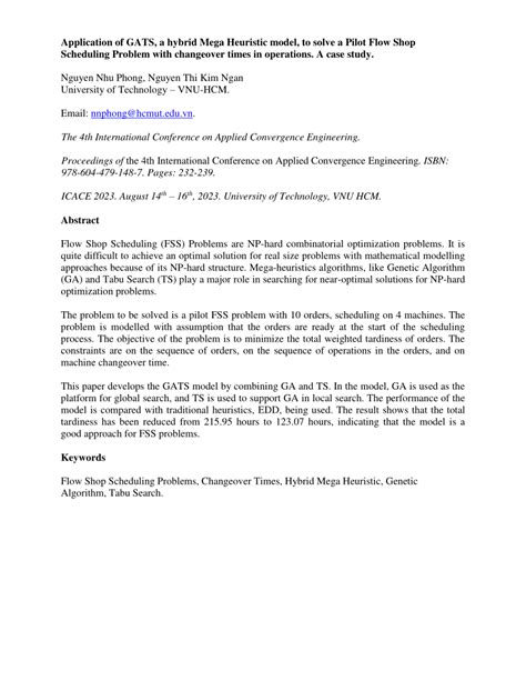 Pdf Application Of Gats A Hybrid Mega Heuristic Model To Solve A