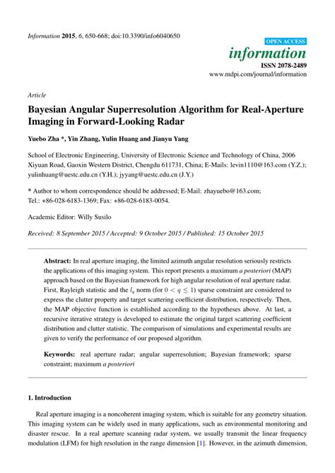 Pdf Bayesian Angular Superresolution Algorithm For Real Aperture