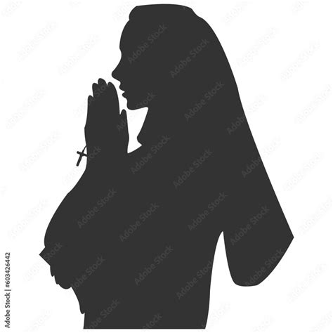 Vetor Do Stock Praying Nun Vector Silhouettes Of Christian Religious