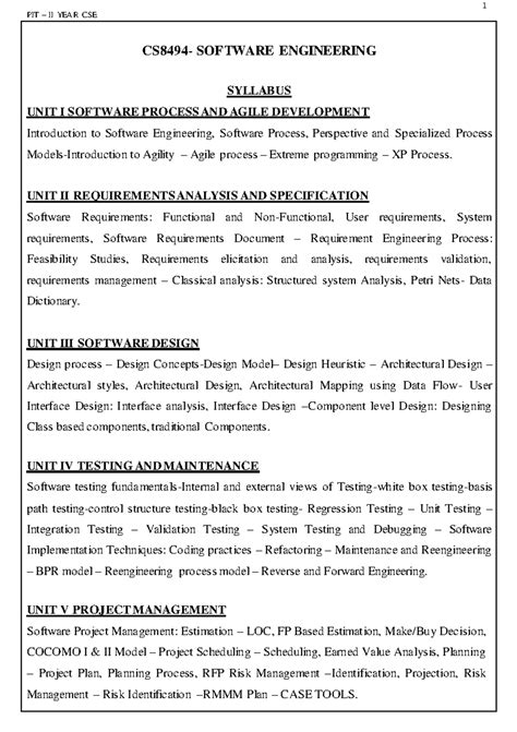 Se Unit I Software Engineer Material Pit Ii Year Cse Cs8494