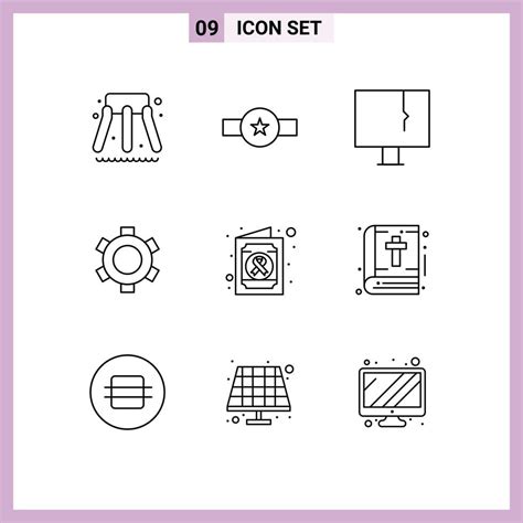 mobile interface outline set of 9 pictograms of health setting alert