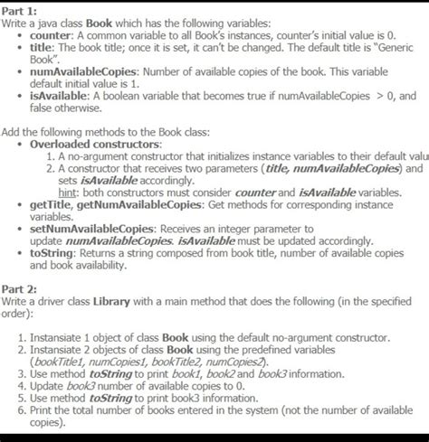 solved part 1 write a java class book which has the