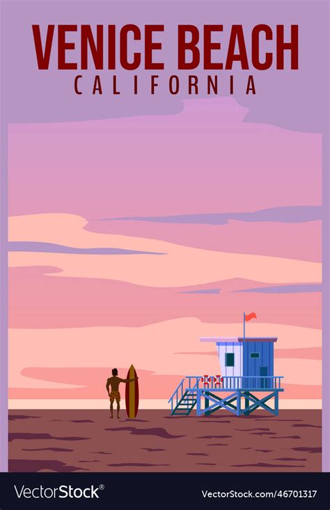 California Venice Beach Retro Travel Poster Vector Image