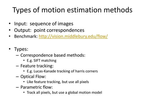 Estimating Parametric And Layered Motion Ppt Download