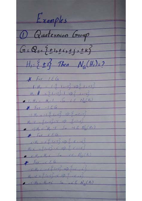 solution normalizer of a subgroup in group theory with examples notes