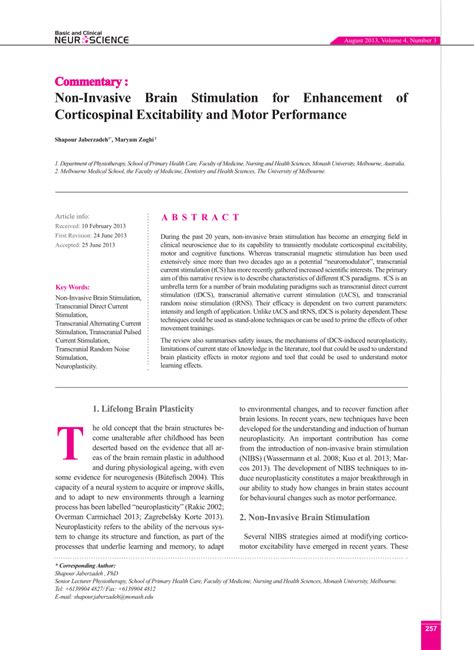 Pdf Non Invasive Brain Stimulation For Enhancement Of Corticospinal
