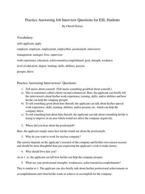 Job Interview Questions Pdf Job Interview Behavior Modification