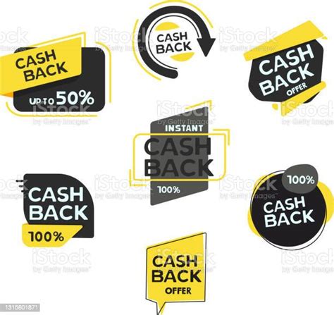 캐시 백 아이콘 세트입니다 사업 회색과 노란색 색상 벡터 그림입니다 스티커 광고 라벨 캐시백 금융에 대한 스톡 벡터 아트 및