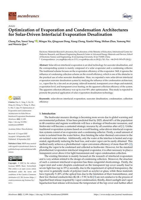 Pdf Optimization Of Evaporation And Condensation Architectures For Solar Driven Interfacial
