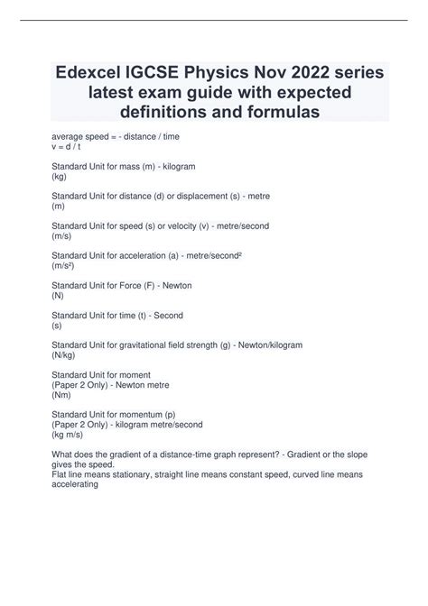Edexcel IGCSE Physics Nov Series Latest Exam Guide With Expected Definitions And Formulas