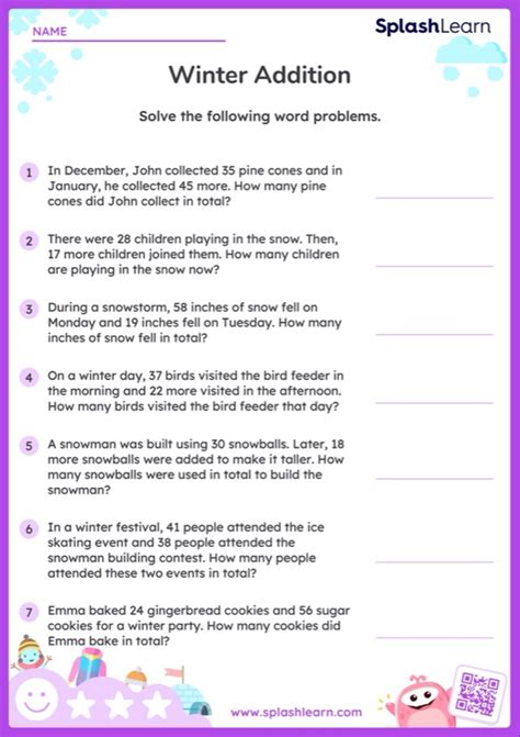 Add Within 100 Winter Word Problems — Printable Math Worksheet