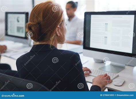Back Business Woman And Computer For Planning Data Analysis Or Internet Technology In Office