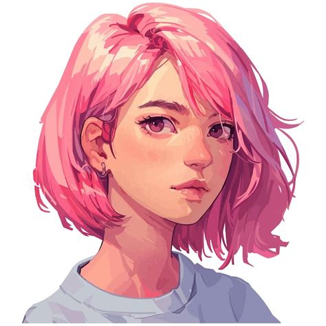 Un Dibujo De Una Chica Con El Cabello Rosa Vector Premium