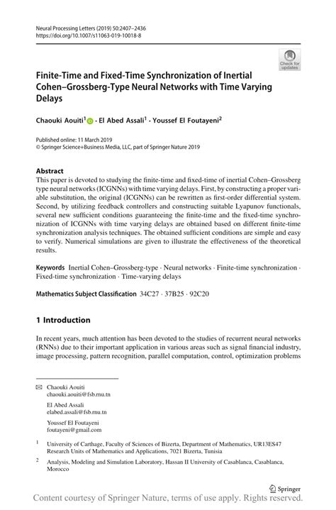 finite time and fixed time synchronization of inertial cohen grossberg
