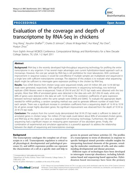 Pdf Evaluation Of The Coverage And Depth Of Transcriptome By Rna Seq In Chickens
