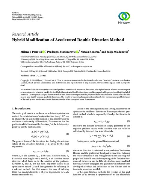 Pdf Hybrid Modification Of Accelerated Double Direction Method
