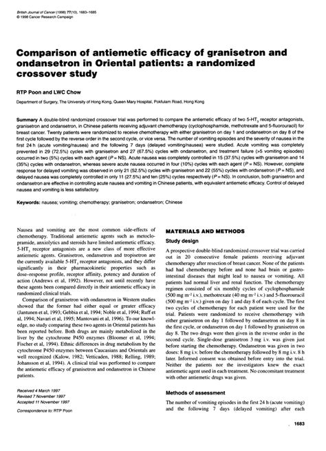 Pdf Comparison Of Antiemetic Efficacy Of Granisetron And Ondansetron In Oriental Patients A