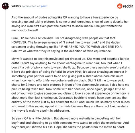 Woman Asks If She Was Wrong To Cancel Barbie Date Because Her Boyfriend Refused To Wear Pink