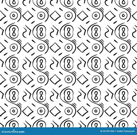 Modern Seamless Fashion Freehand Lines Pattern Cute Shapes Vector Texture Stock Vector