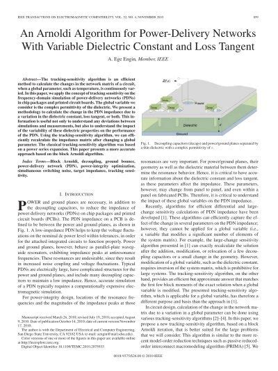An Arnoldi Algorithm For Power Delivery Networks With Ieee Xplore
