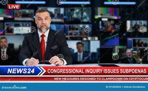 Newsroom Tv Studio Live News Program With Green Screen Background